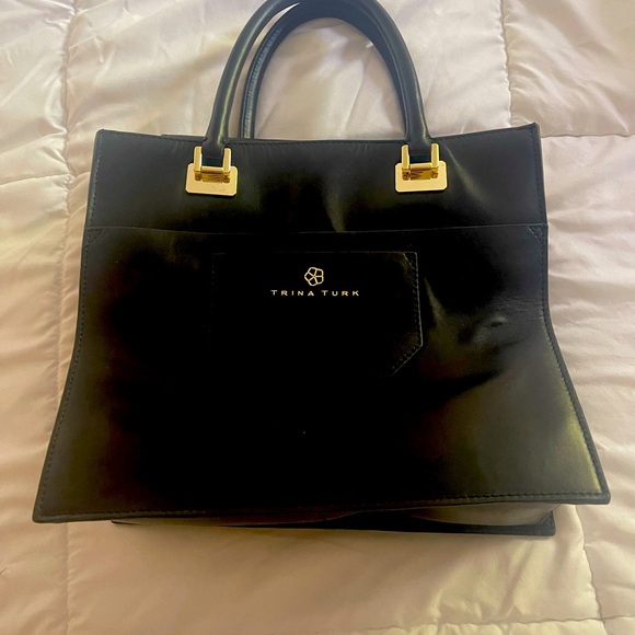 Trina Turk | Bags | Trina Turk Black Structured Purse Leather Office ...